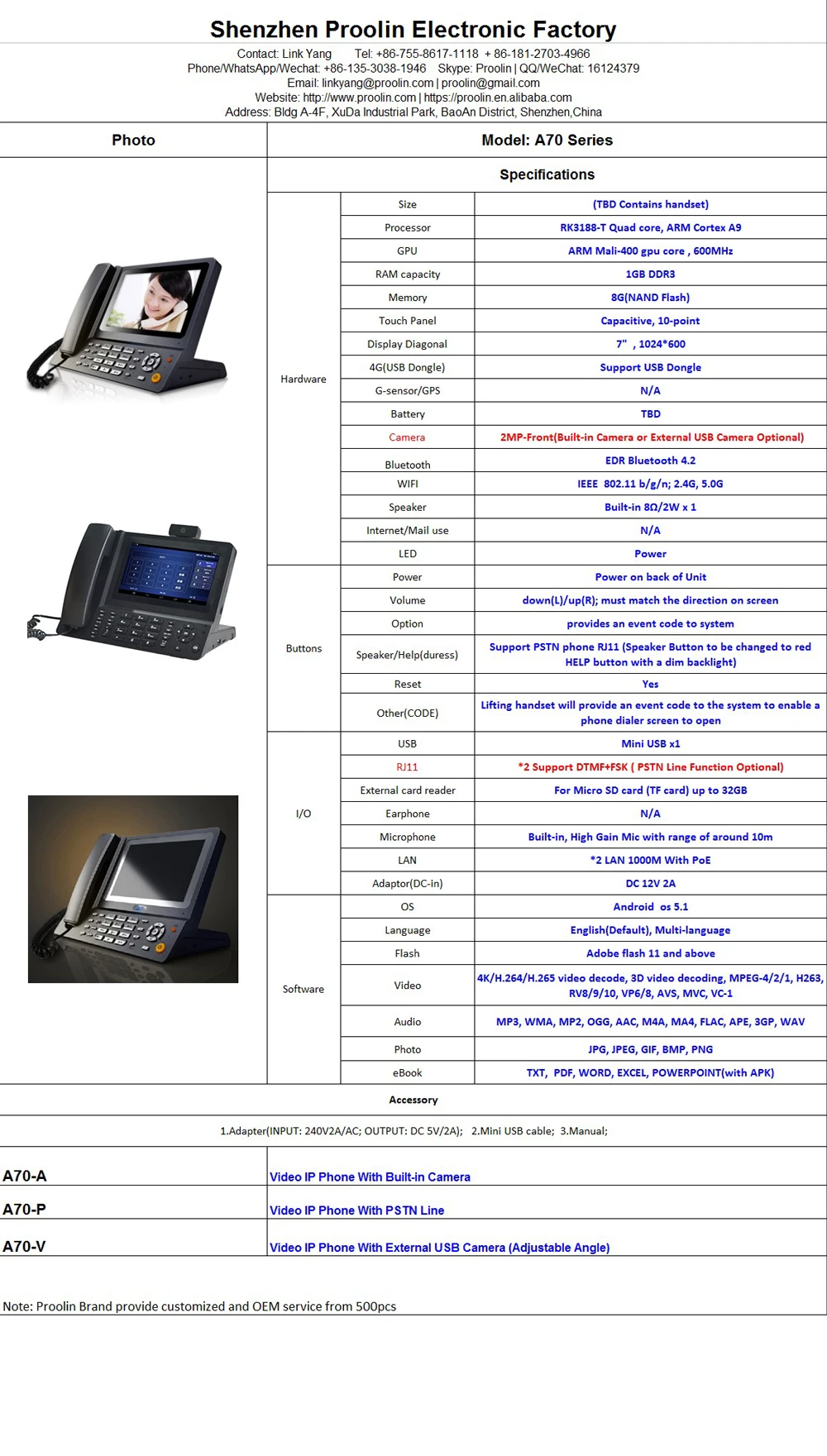 Android System Sip Video Ip Phone With 7 Inch Touch Screen,Usb Camera ...