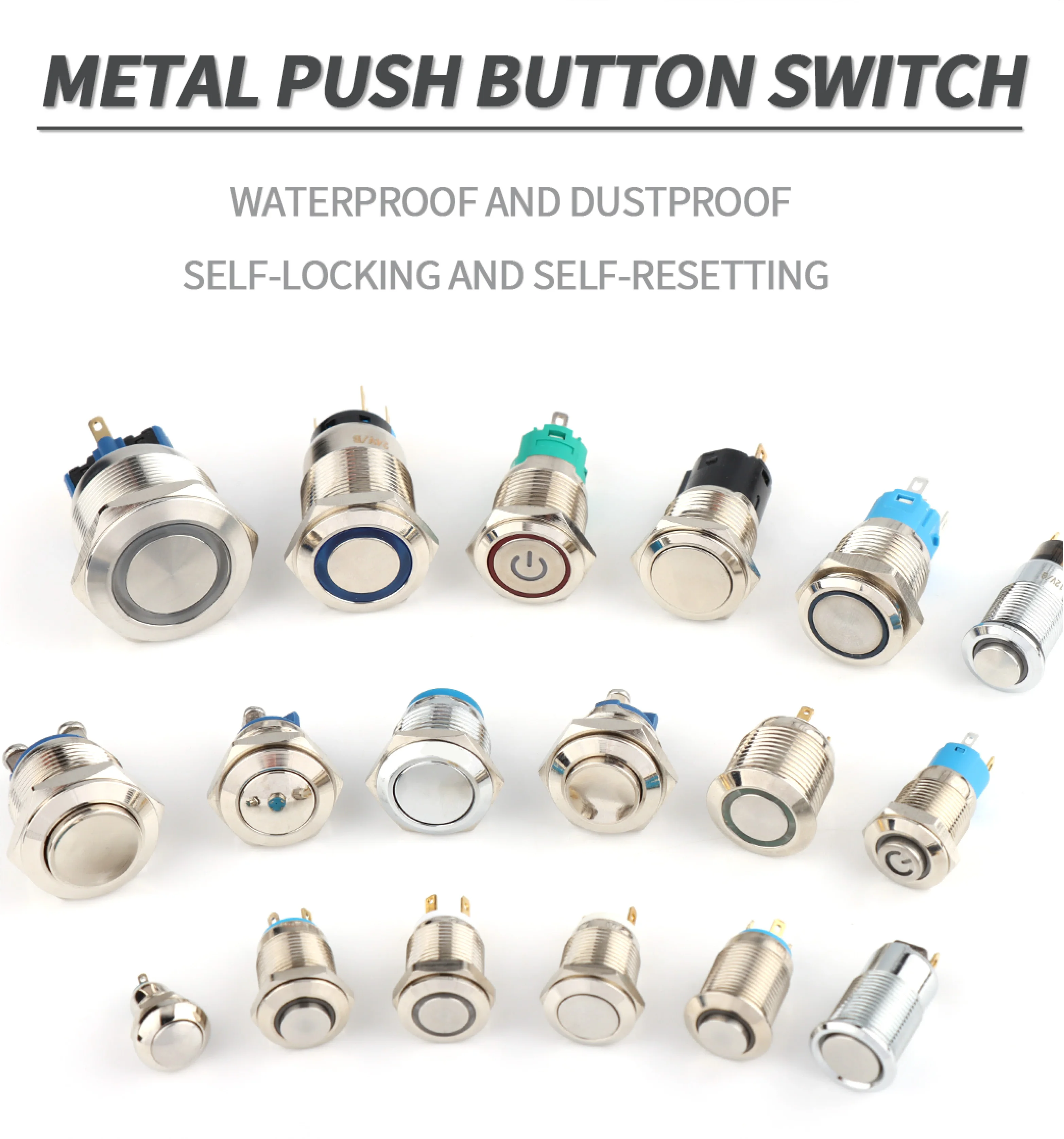 Comprehensive Black Metal Push Button Switch 12/16/19/22mm Waterproof ...