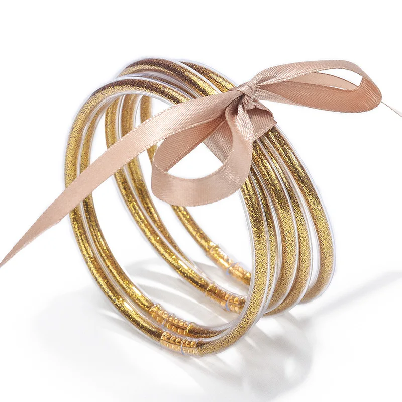 Grandiy Silica Gel Glitter Filled Bangles Multi-layer Silicone Gold ...