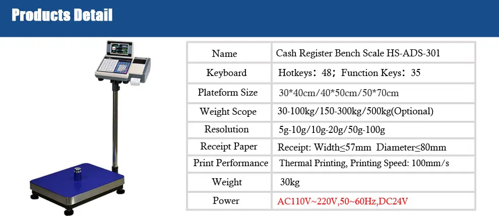 30-500KG Electronic Weighing Scale Digital Price Scale Build in Thermal ...