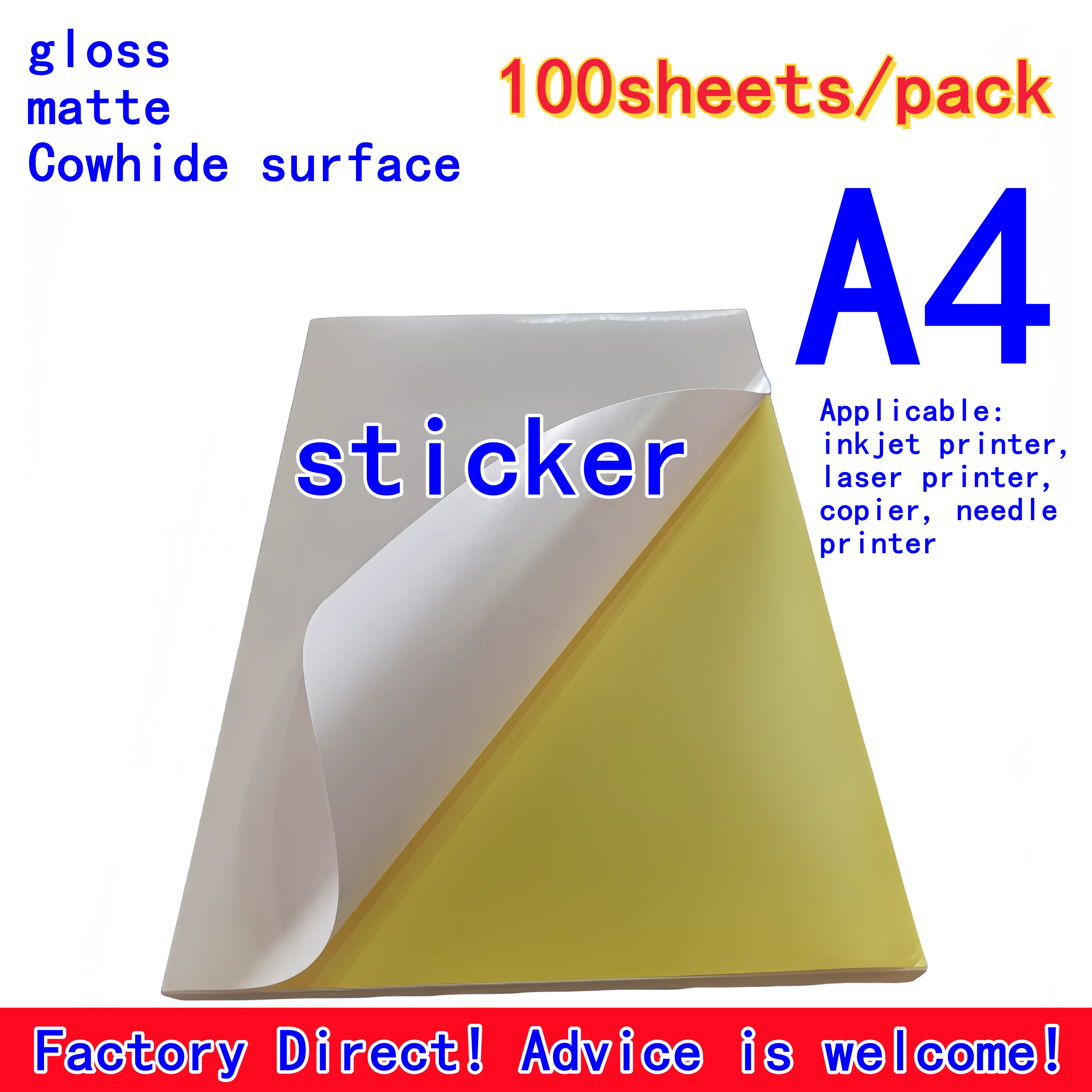 A4 Matte Laser Sticker Label Custom Cowhide OEM Direct for Office Paper ...