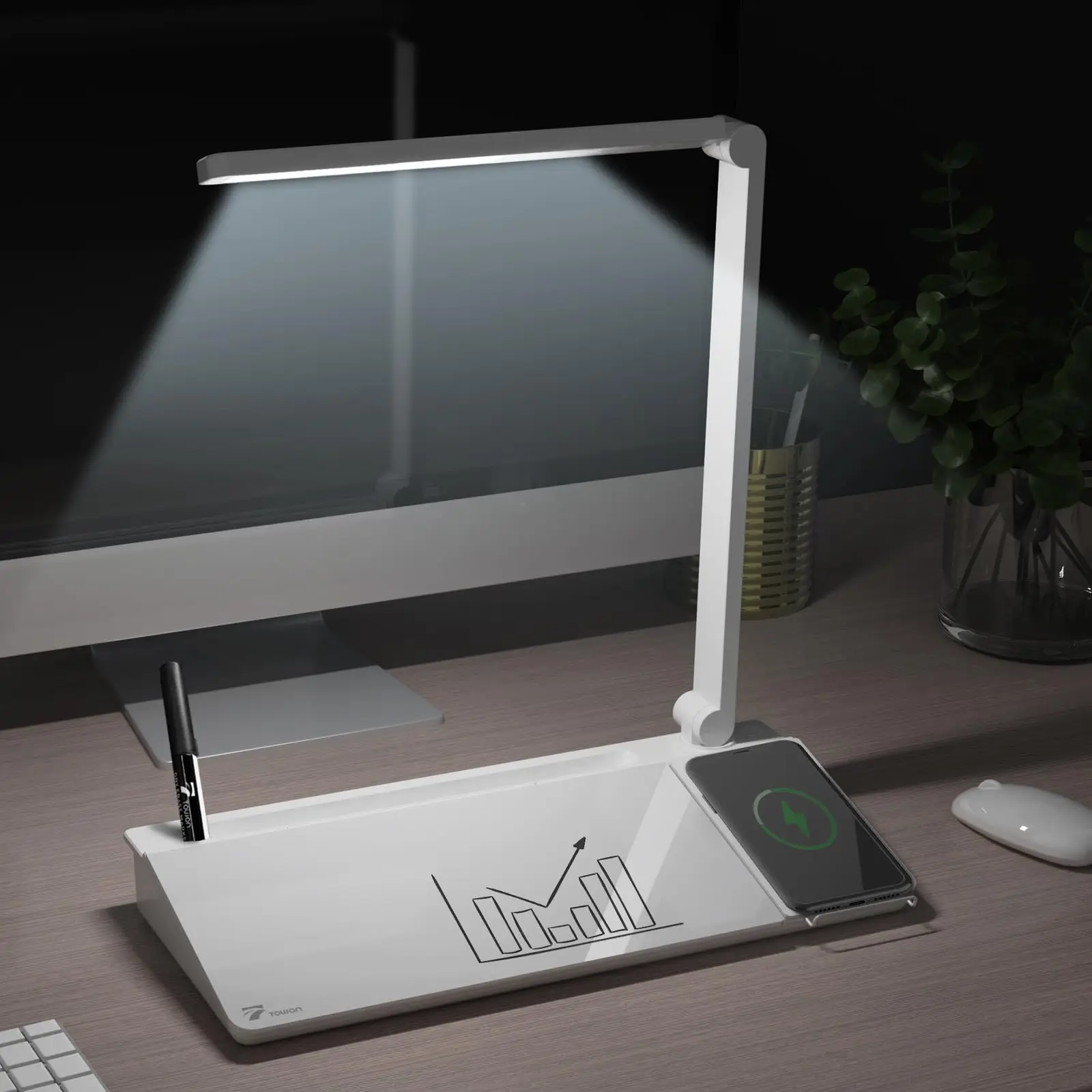 Desk Whiteboard with Wireless Charger & Adjustable Lamp