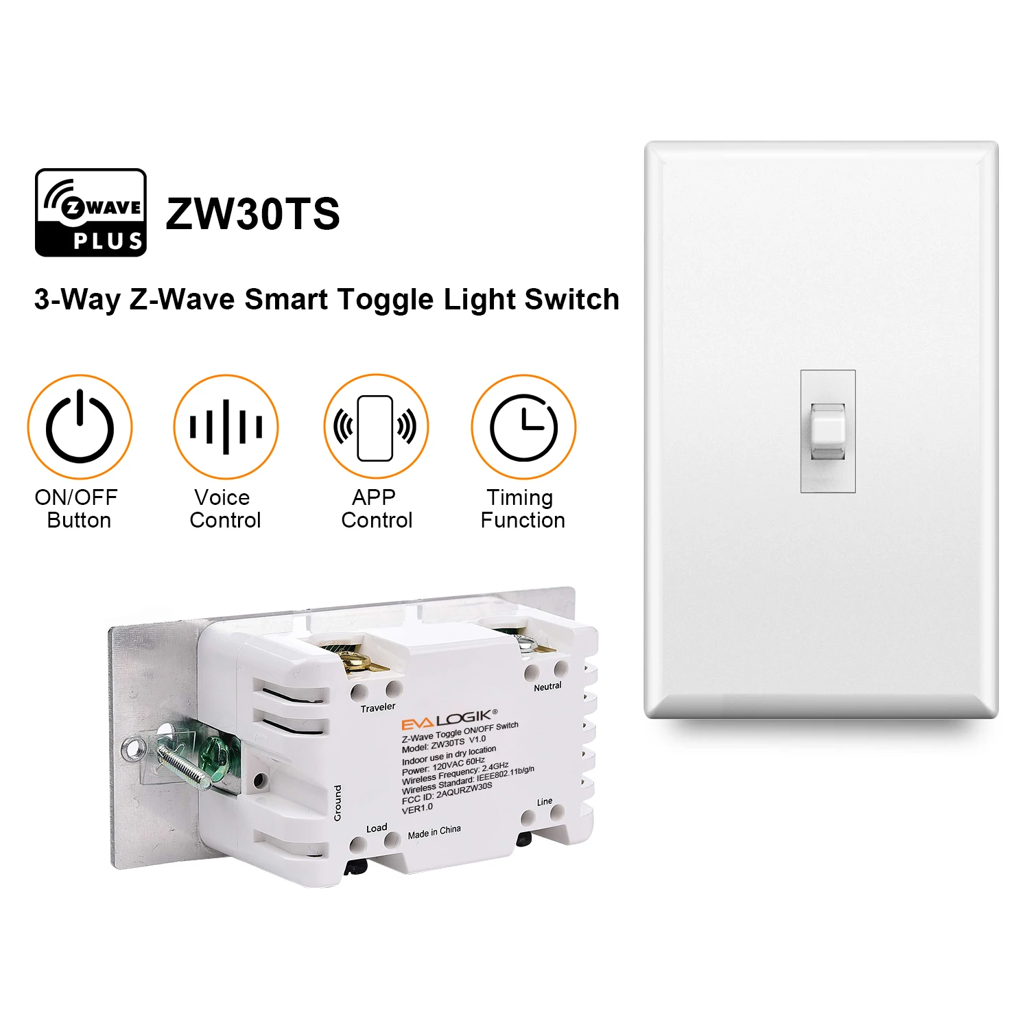 Us 120v 15a Zwave Wireless Smart Light Toggle Switch On-off Wall ...