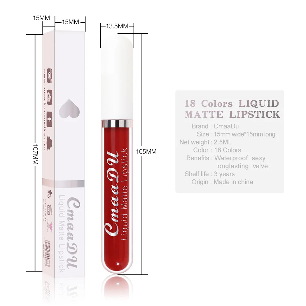 Cmaadu 18 Ultra Chic Colors Matte Waterproof Lipstick