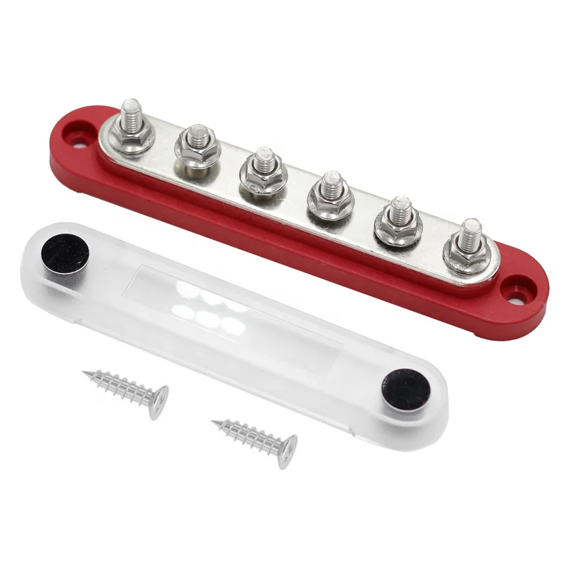 12V 150A Copper Bus Bar with 6x1/4\" M6 Terminals Block Red/Black Cover ...