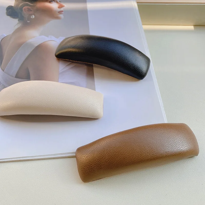 Domho Simple Retro Design Korean Leather Bread Hair Clip Square Sponge ...