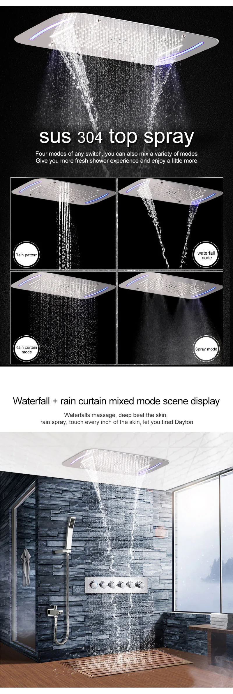 Europe 5 Function Large Rain Shower Concealed Ceiling Shower Head ...