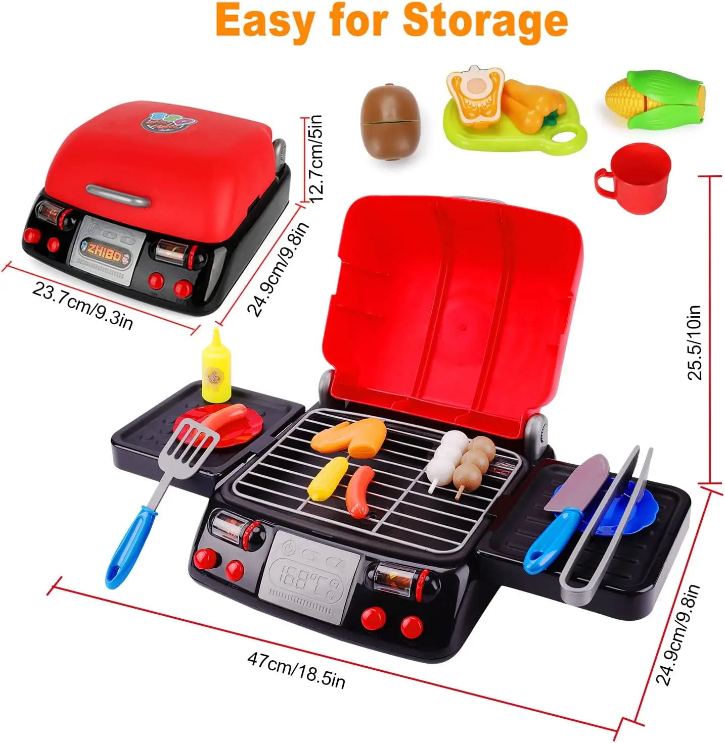 Kids Play Food Grill With Pretend Smoke Sound Light Kitchen Play Set ...