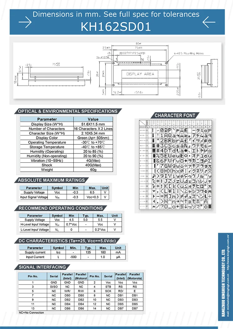 16x2 VFD DISPLAY KH162SD01 16T202DA2 M162SD07FA CU16025 VFD MODULE ...