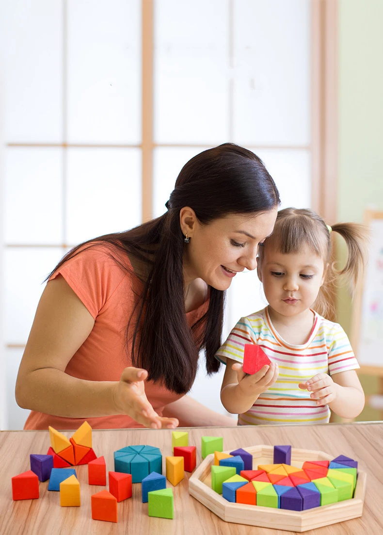 Wooden Rainbow Stacking Game Stacker Geometry Building Blocks Creative ...