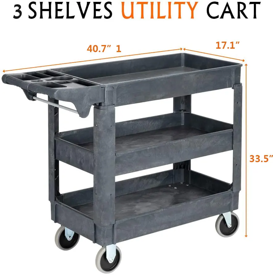 Industrial Moving Heavy Duty Rolling Cart 2 Tier Utility Cart With ...
