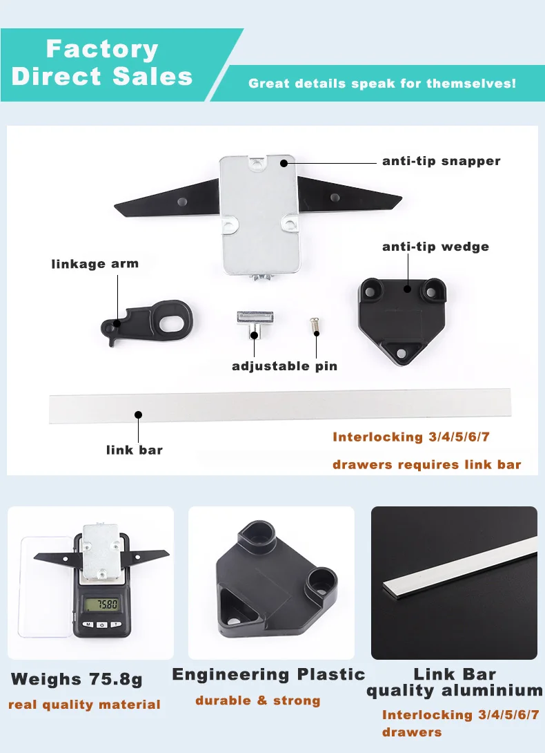 Furniture Cabinet System Drawer Anti-Tip Interlock Accessories