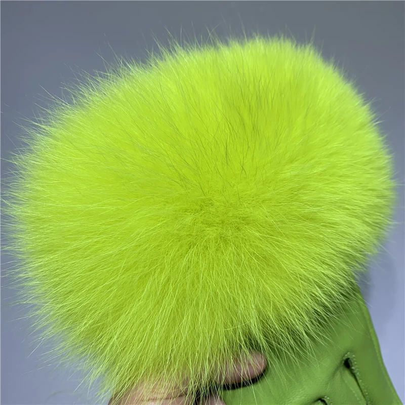 Warm Real Leather Gloves with Big Genuine Fox Fur