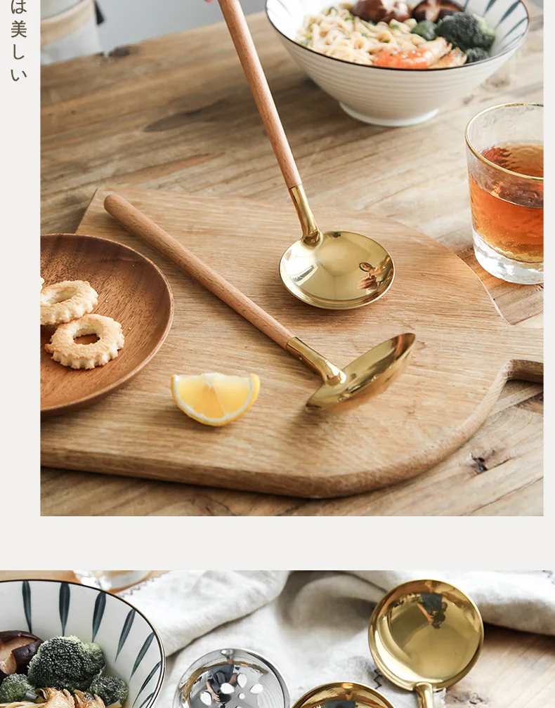 Korean Cooking Utensils Wooden Handle Stainless Steel Soup Spoon and ...