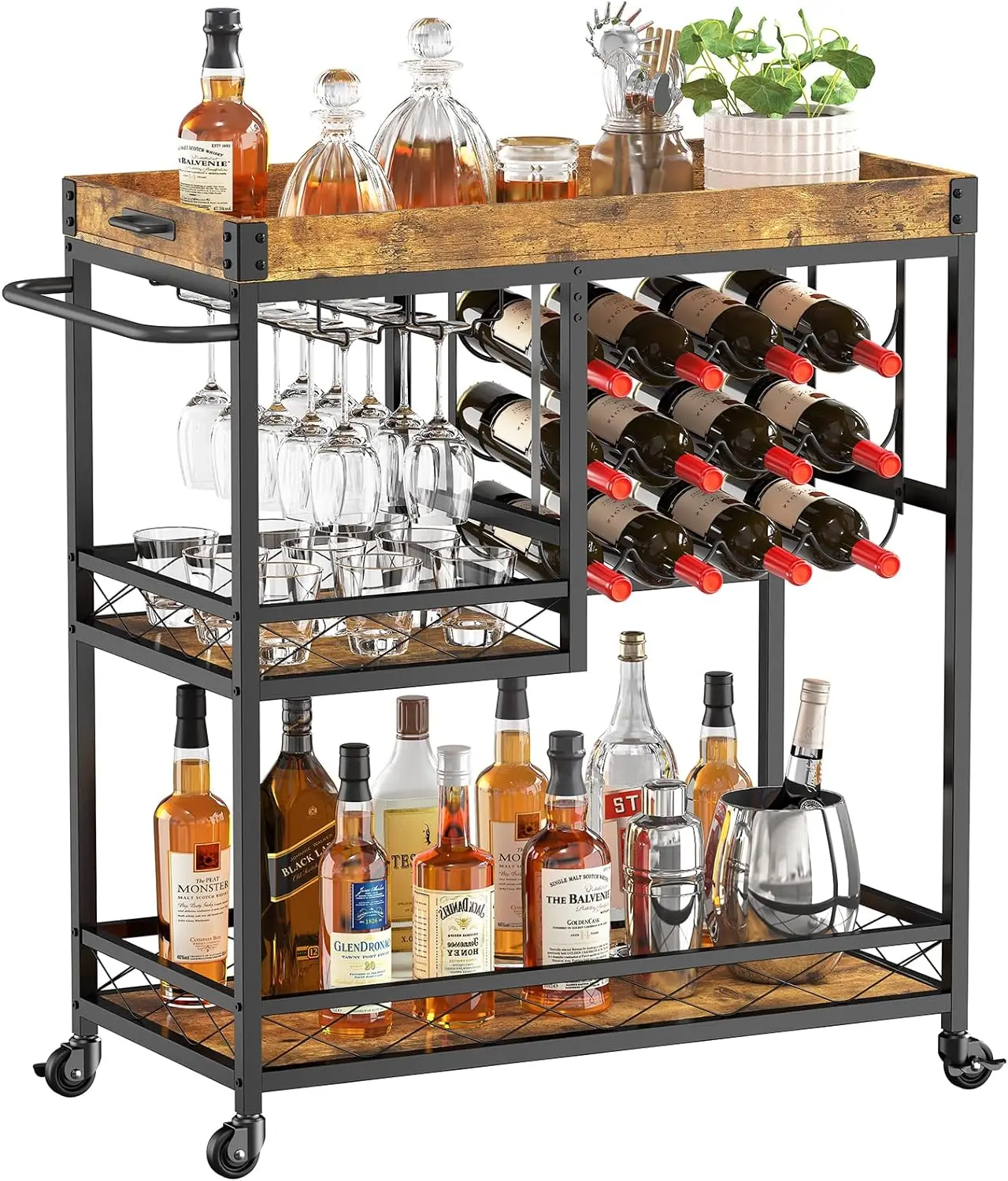 3 Tier Drink Cart With Beverage Cart For Kitchen Dining Home Bar ...
