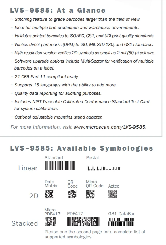 Microscan LVS-9585 Handheld DPM Barcode Verifier - Portable & Reliable