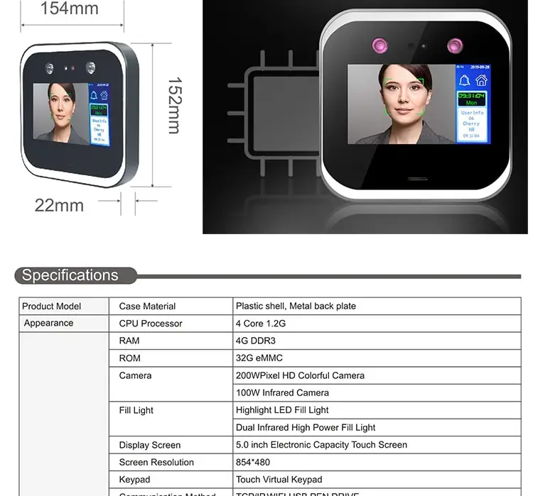 New Arrival Face Scanner Face Recognition Camera Wifi Attendance ...