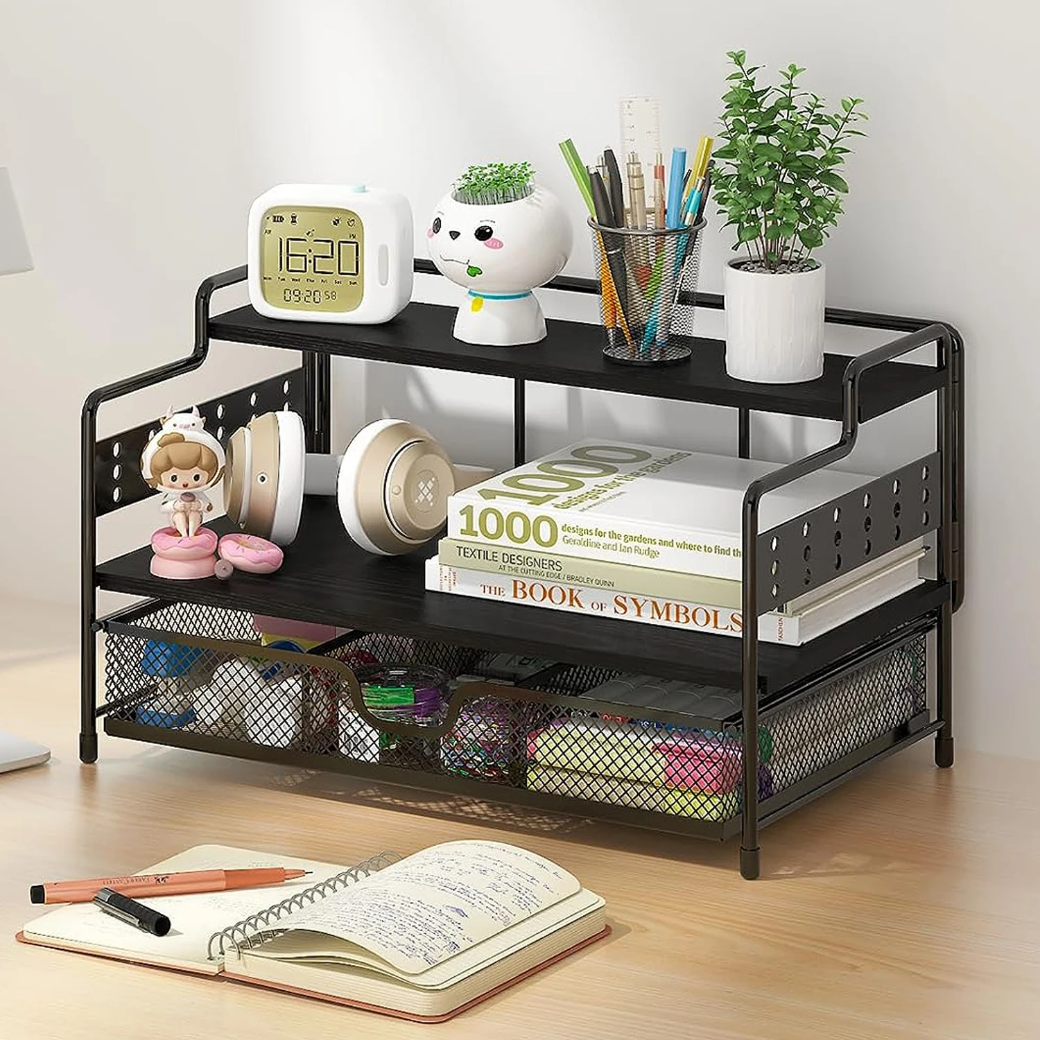 Modern 2-tier Office Desk Organizer With Sliding Drawer Fancy Desk File ...
