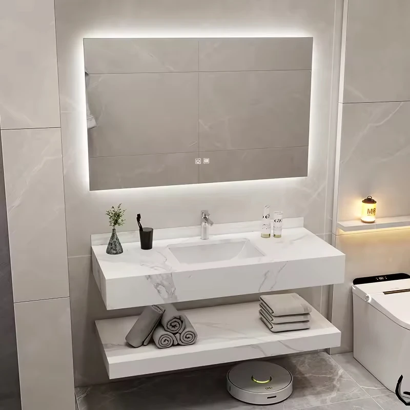 Modern Bathroom Vanity - Rock Slab Cabinet & Ceramic Sink