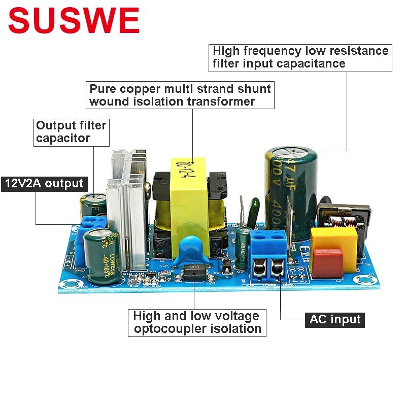 SUSWE 12V4A Switching Power Board - Reliable AC-DC Module