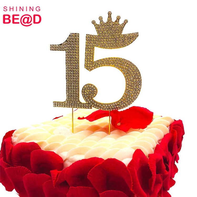 High Quality Gold Plated Crown Number 15 Rhinestone Cake Topper For ...