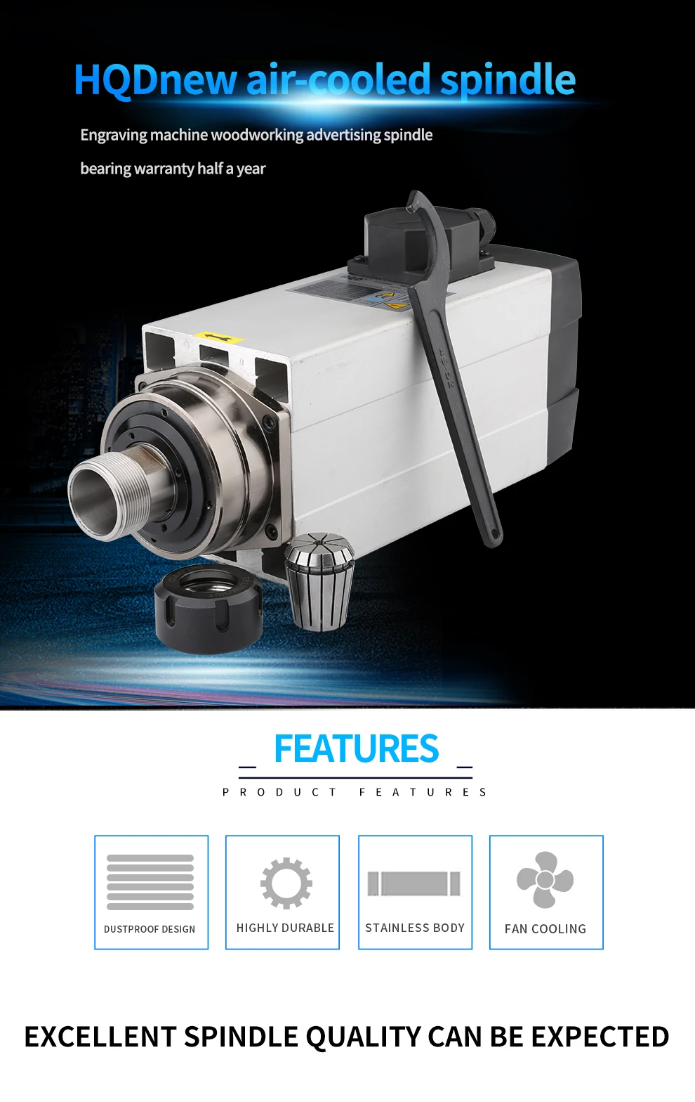 Hqd 6kw 220v 380v Cnc Router Spindle Motor Air Cooling Spindle 18000rpm ...