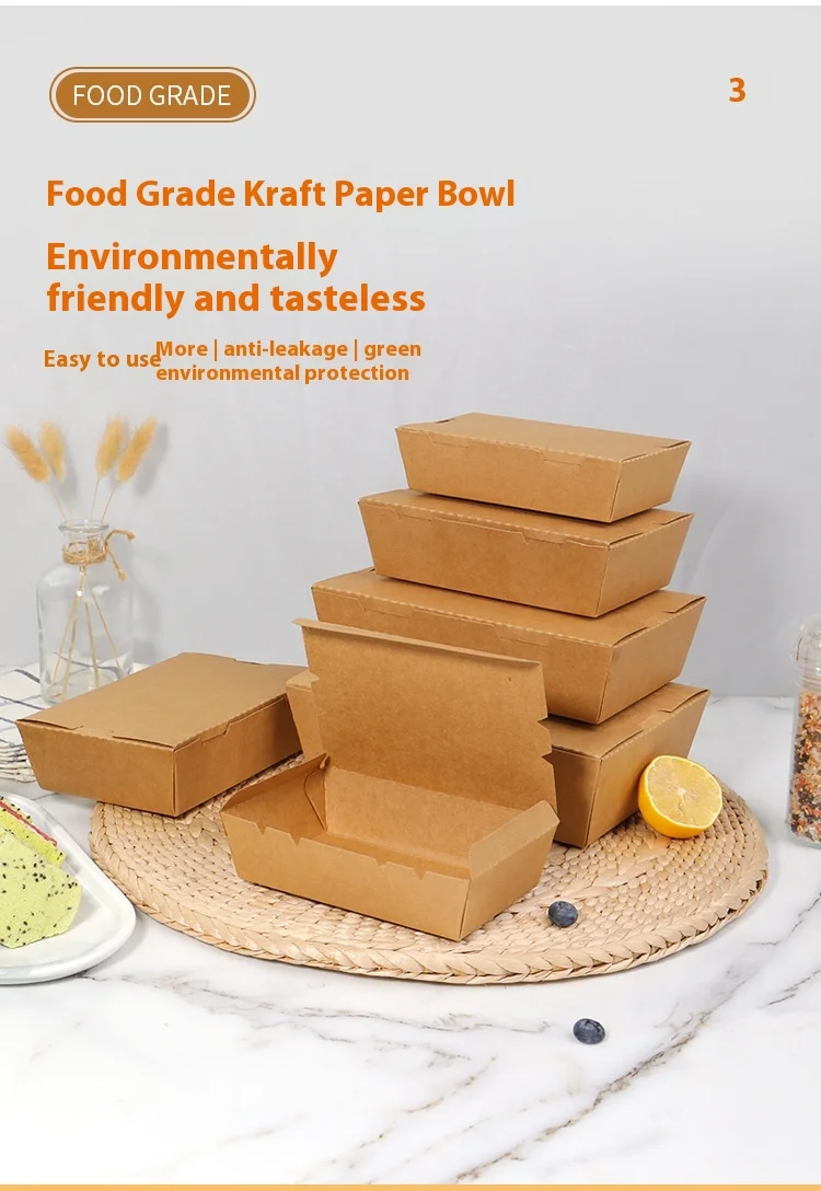 Large Rectangular Disposable Lunch Box Kraft Paper Salad Fried Chicken ...