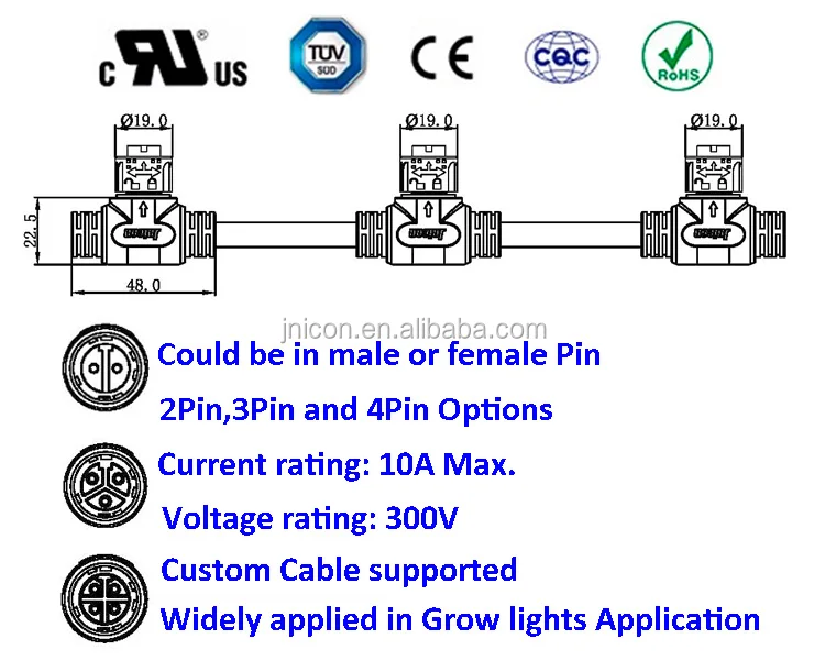 Grow Lighting Electrical T Shape 2pin Cable T Waterproof Connector IP67