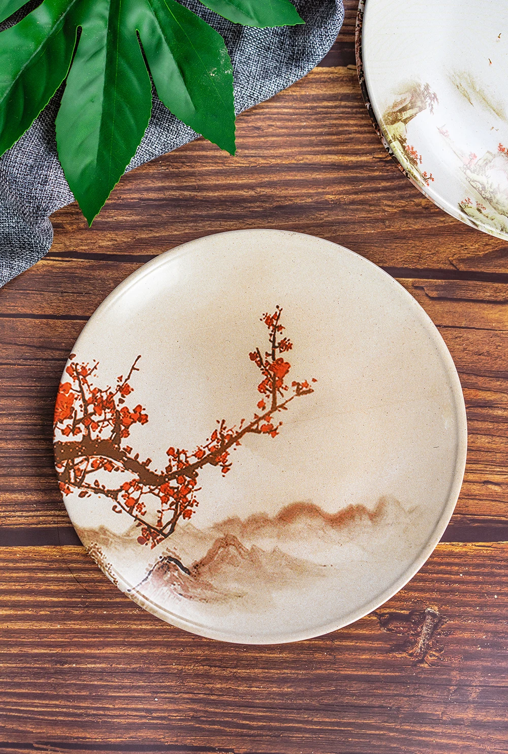 8 Inch Ceramic Circular Plate Chinese Traditional Ancient Style Dish ...