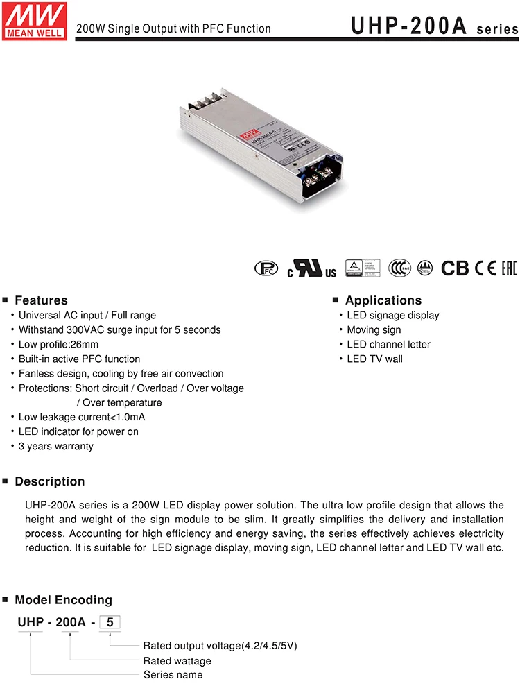 Mean Well UHP-200A-5 200W 5V Power Supply| Alibaba.com