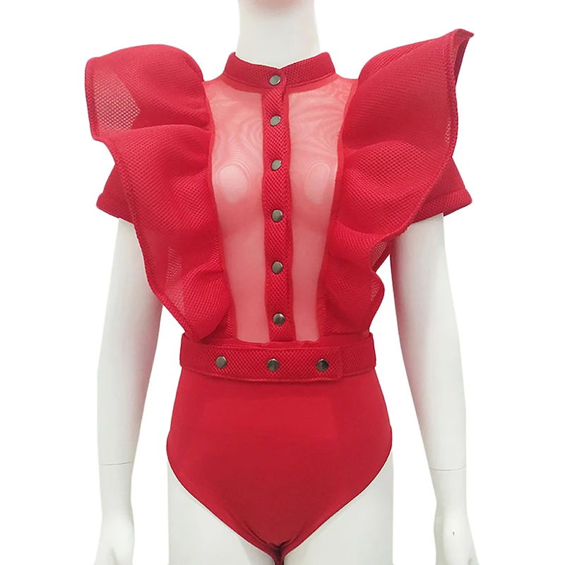 Ruffle Buttoned Women Transparent Sexy Bodysuit - Buy Sexy Bodysuit ...