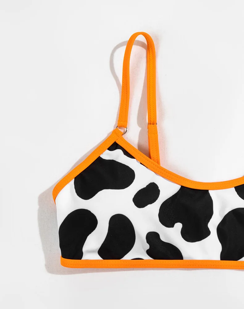 Women Sexy Milk Cow Print Thong Bikini High Leg Custom Bathing Suit