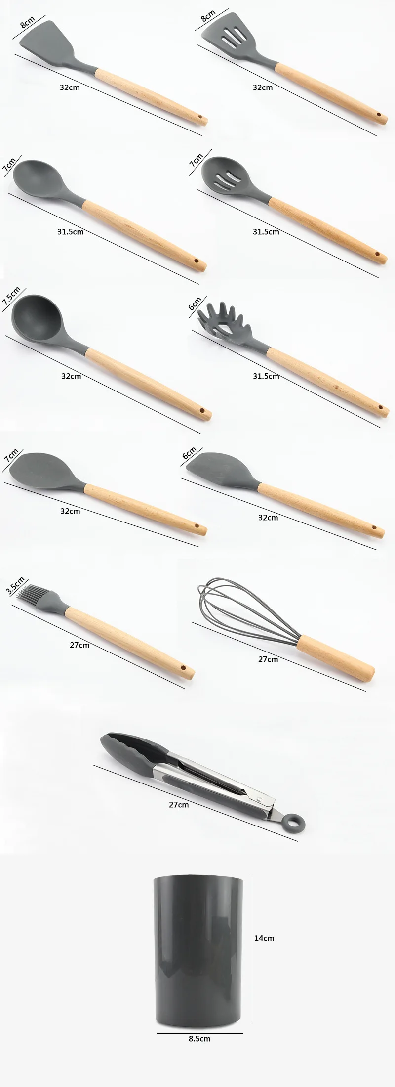 11pcs Modern Food Grade Silicone Kitchen Utensil Sets