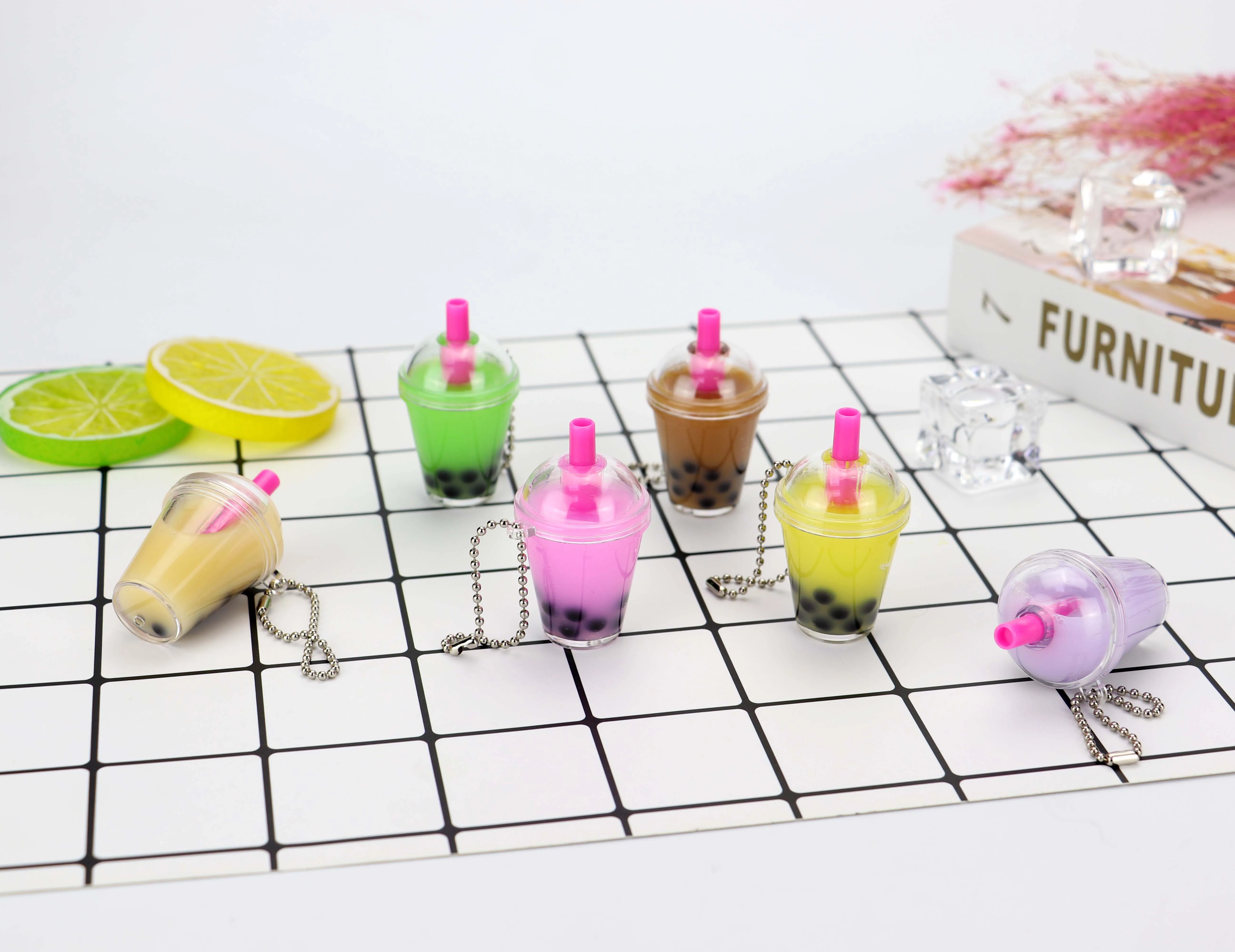 Factory Stock Liquid Filled Keychain Bubble Pearl Milk Tea Cup ...