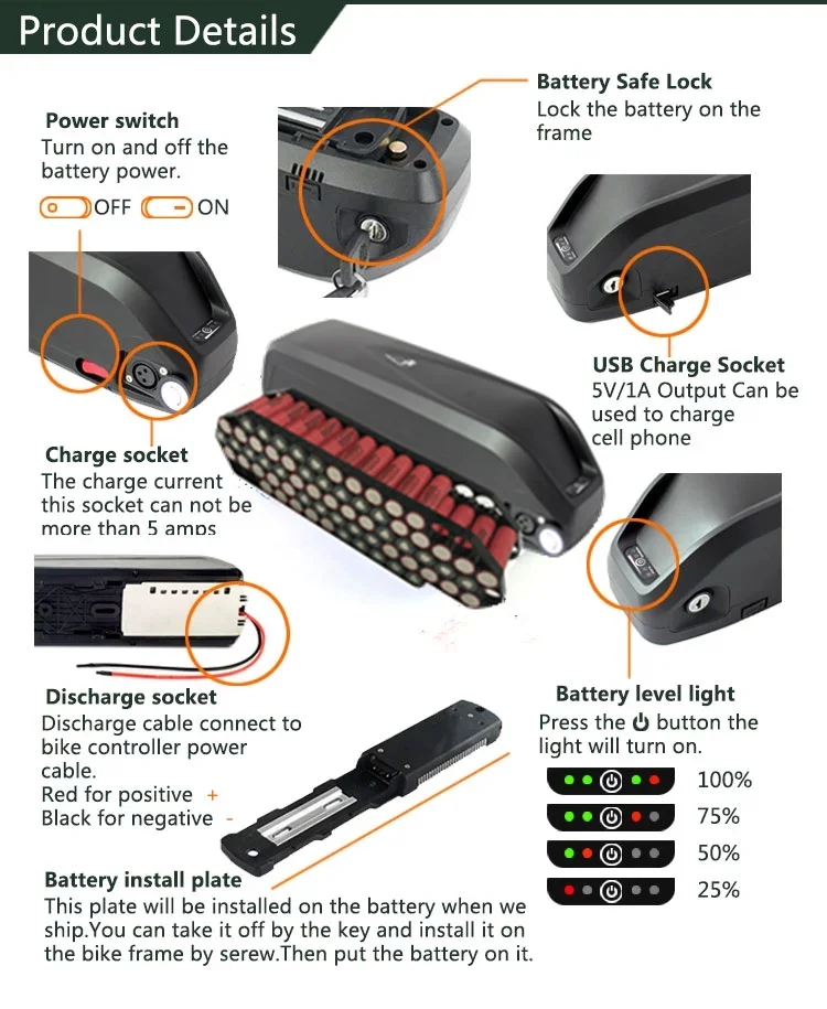 24v 36v 48v 52v 1000w Hailong Down Tube Battery 10ah 14ah 17.5ah 20ah 25ah Lithium Ion Ebike ...