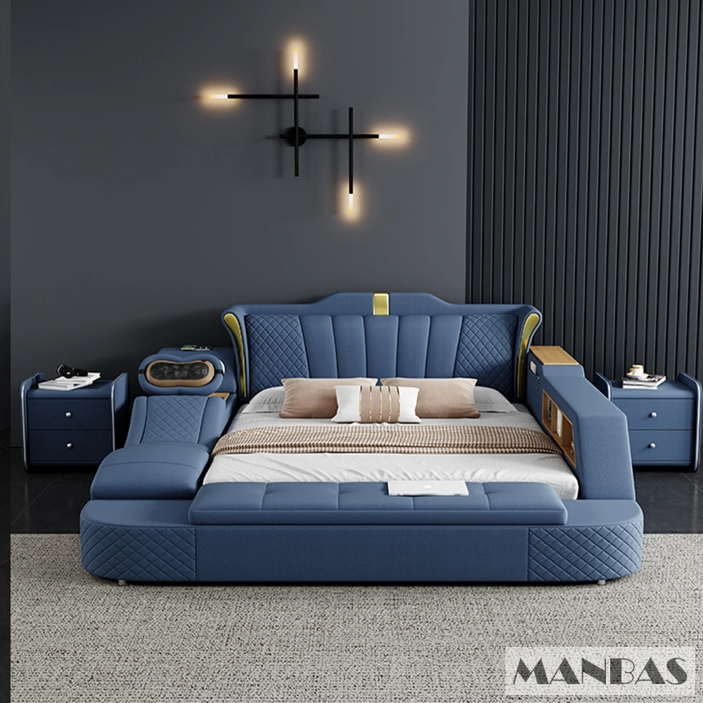 Tech Smart Bed 2 People With King Size Bed Frame Queen,Genuine Leather ...