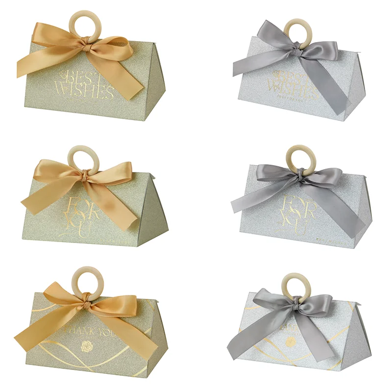 Luxury Triangle Candy Paper Boxes With Ribbon and Ring Chocolate Favour ...