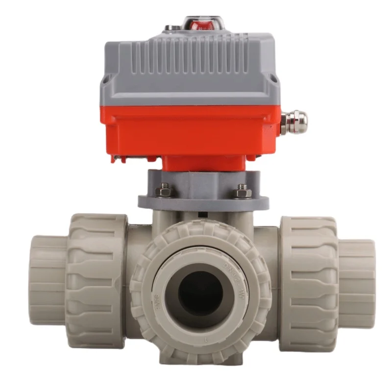 PPH 24VDC PVDF Electric Actuated 3-Way L/T Port Ball Valve