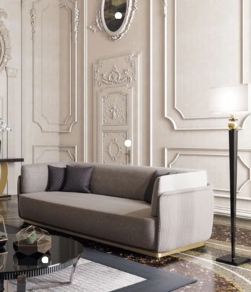 Modern Rose Gold Powder Coating Grey Velvet Living Room Sofa