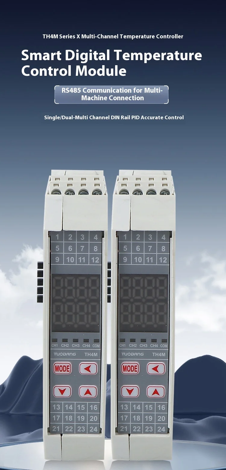 DIN Rail Mounted Four-Channel Temperature Controller ABS Material RS485 ...