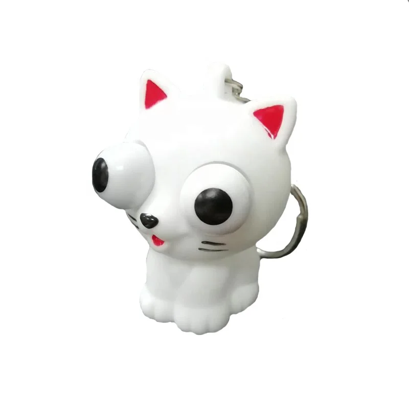 Hot Sell Pvc Animal Custom Eye Popper White Cat Keychain - Buy White ...