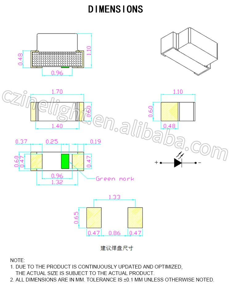 Side View 0603 SMD LED - Pure Green High Brightness Light