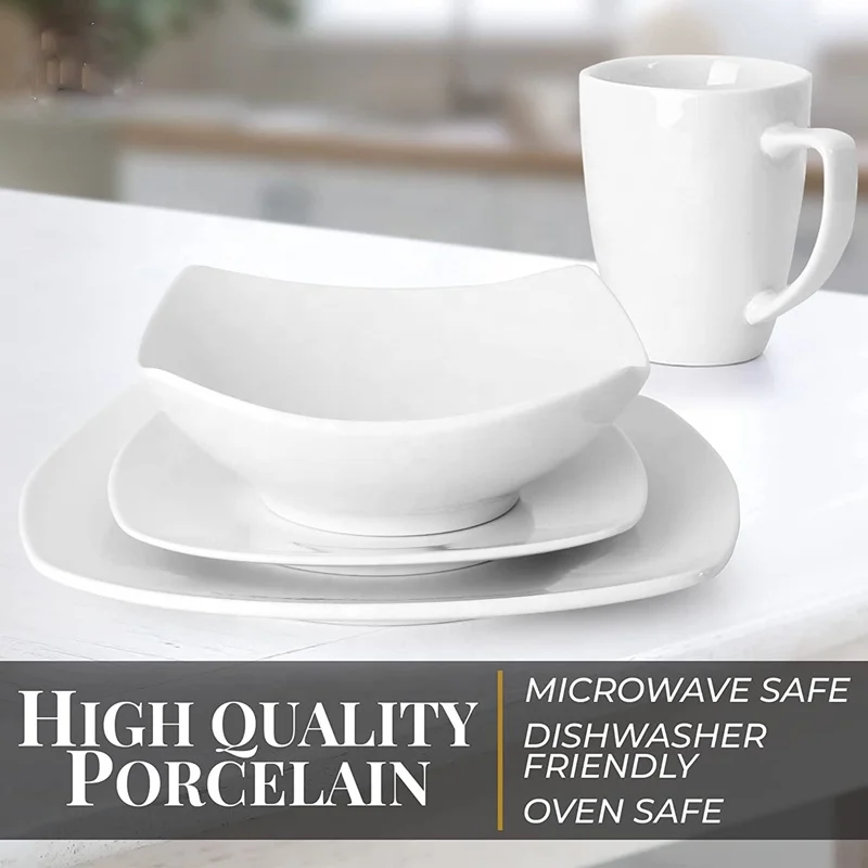 16pcs Ceramic Dinner Set White Square Shape Dinnerware Set for Gift ...