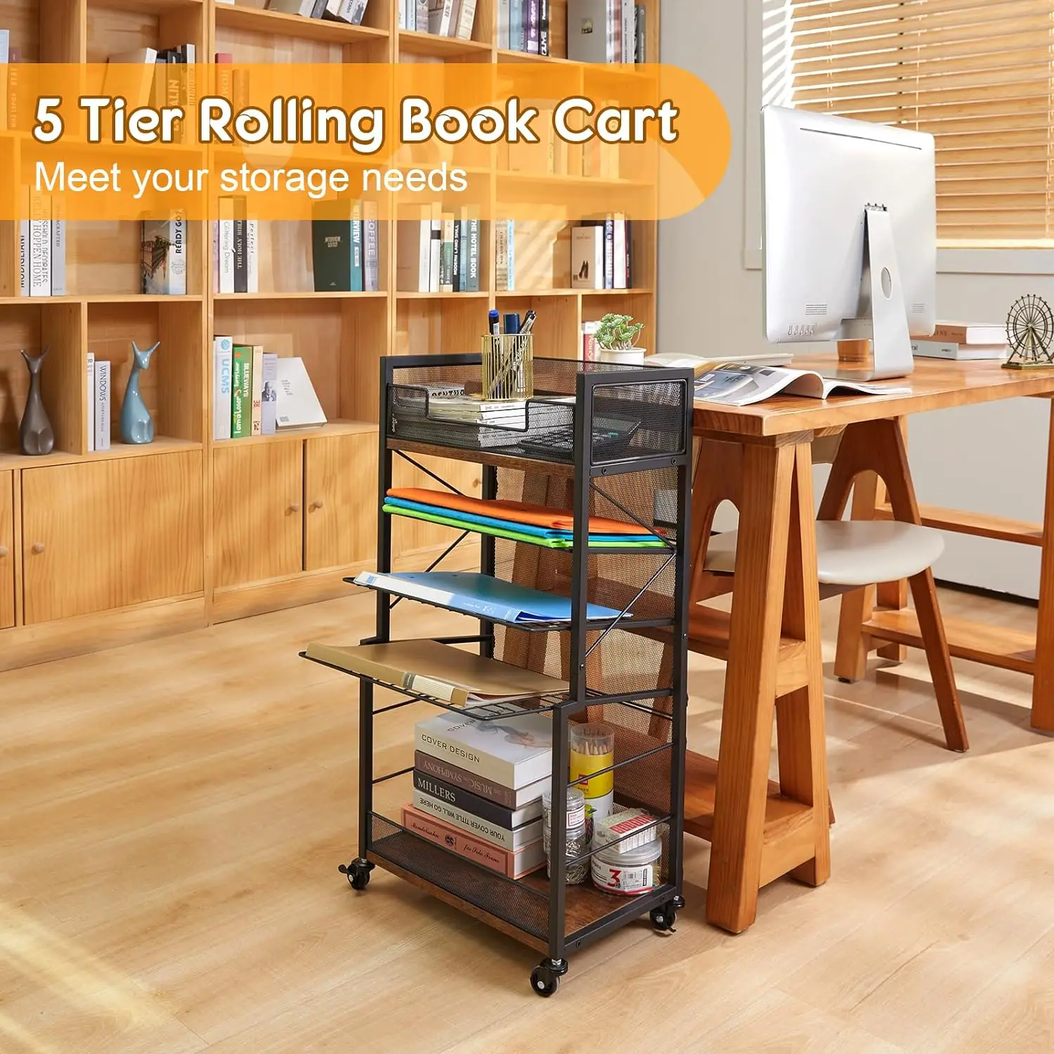 Binder File Folder Organizer Rack Files Holder Trolley 5 Tier Rolling ...