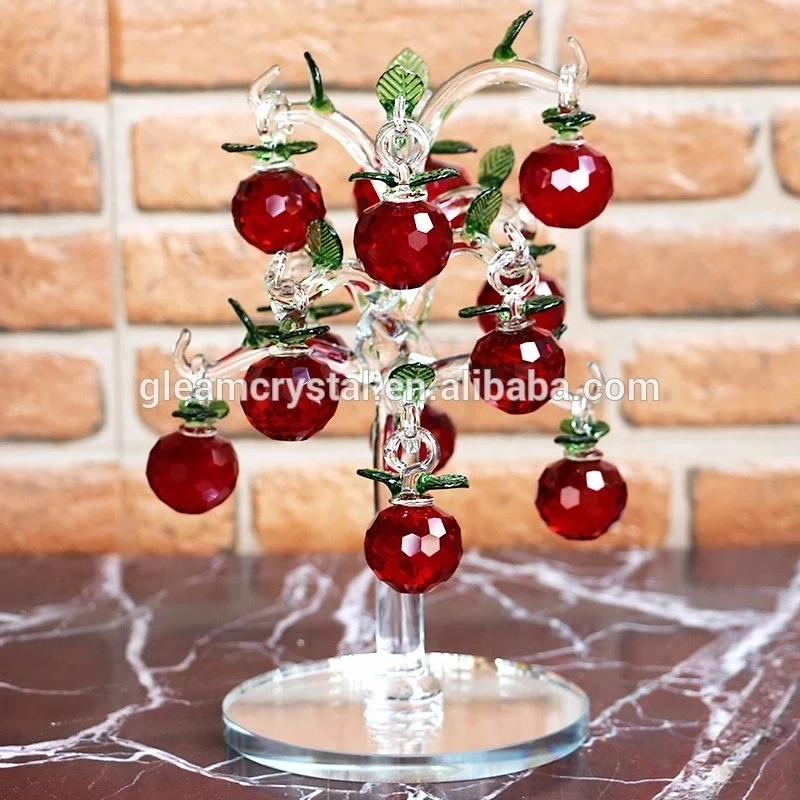 Gleam Artifical Clear K9 Red Crystal Glass Apple Tree Red Crystal Apple ...