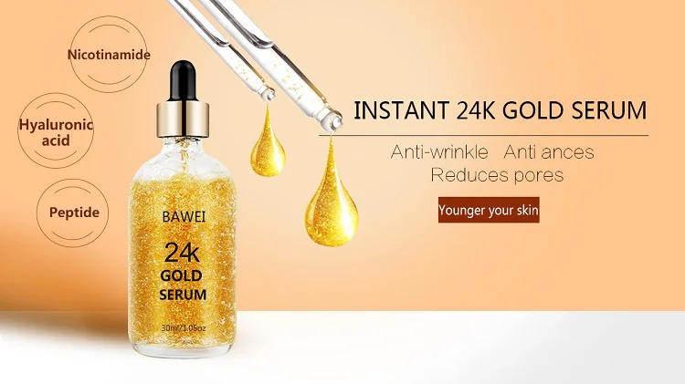 Bawei 24k Folha De Ouro Puro Essência Endurecimento Da Pele Cuidados De Clareamento Da Pele Anti ...