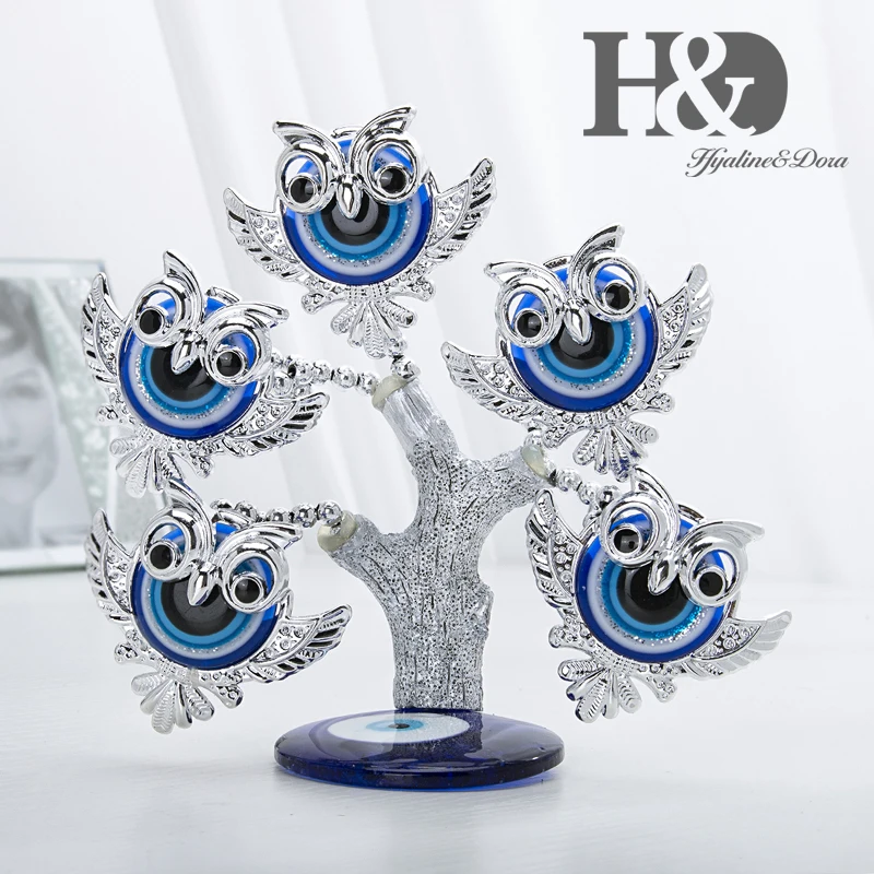 H&d Chinese Feng Shui Decoration Blue Evil Eye Owls Bendable Branches ...