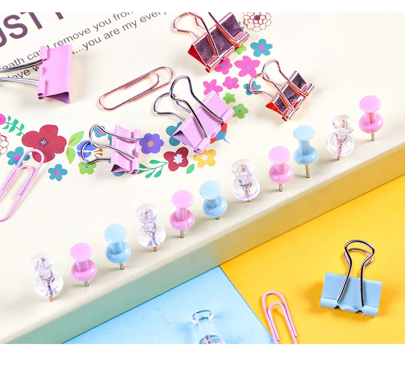 Binder Clips Paper Clamp Push Pins Sets Notes Letter Ticket Bookmark ...