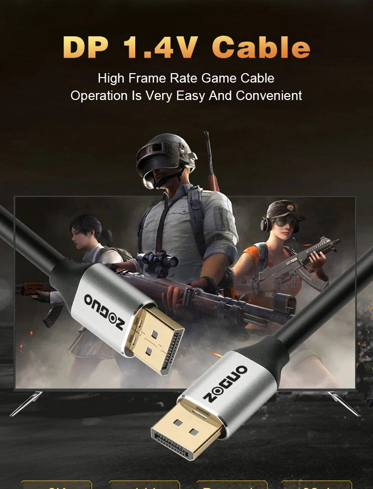 Factory Supplier DP 1.4 Cable PVC Gold Plated Displayport Cable 8K 60Hz ...