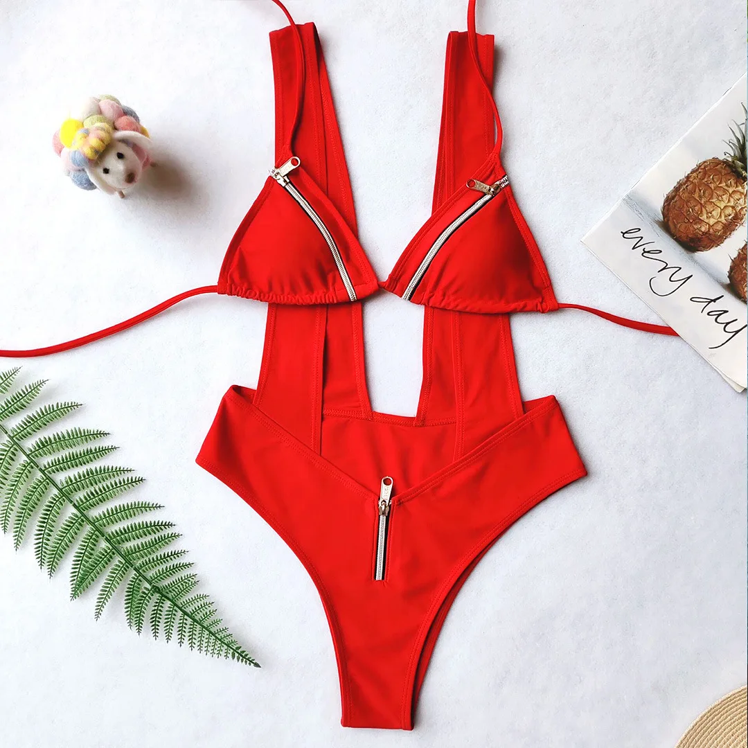 Factory Stock 2019 New Two-piece Bib Swimsuit Swimwear Zipper Bikini ...